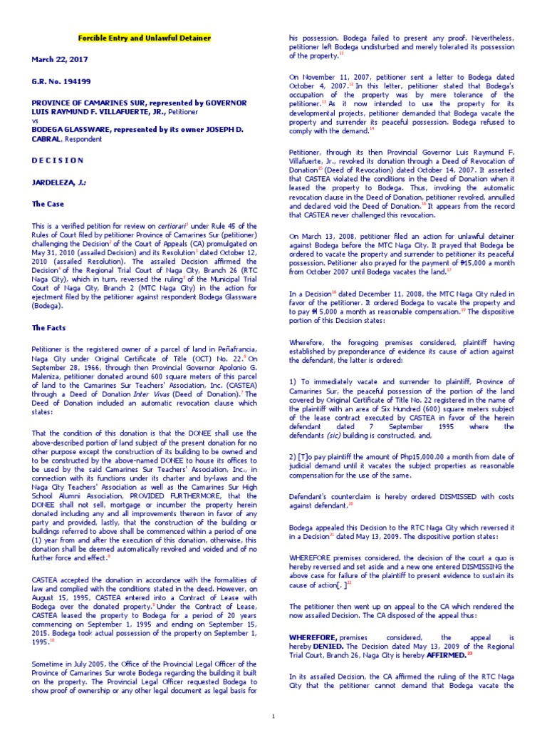 Forcible Entry and Unlawful Detainer | PDF