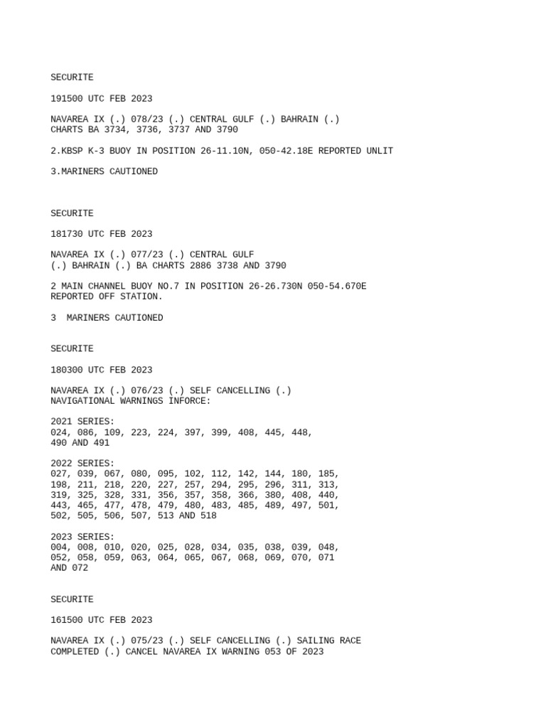 NAVAREA IX Warnings Summary February 2023 | PDF