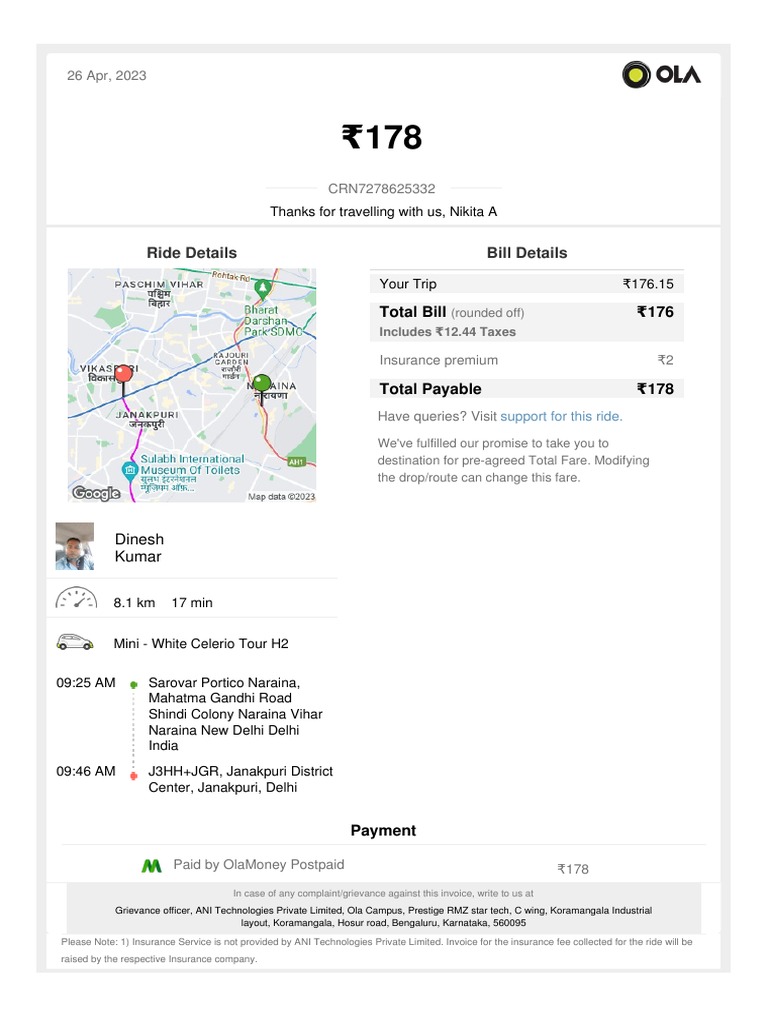 Ola Bill 26th April | PDF | Invoice | Payments