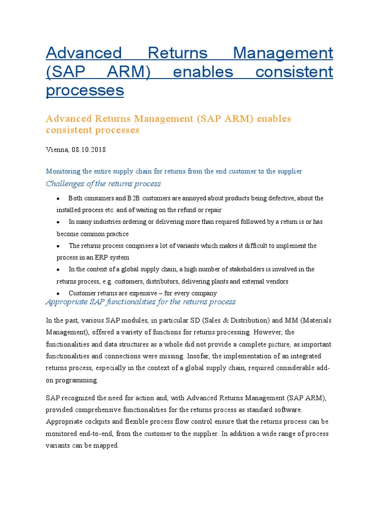SAP ARM for Efficient Returns Management | PDF