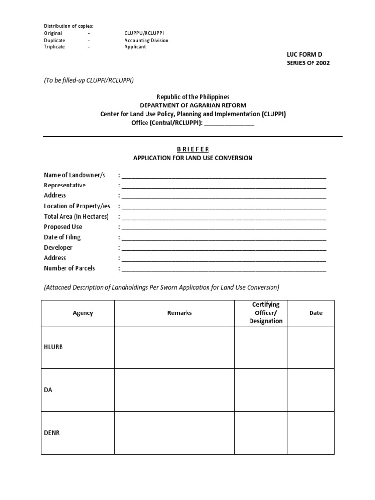 DAR - LUC FORM D - Application For Land Use Conversion (As of 13aug2019 ...