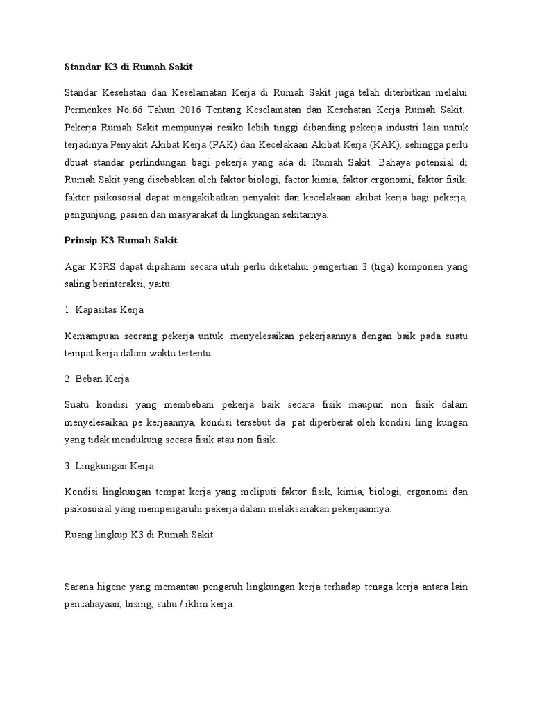 Standar K3 Di Rumah Sakit | PDF
