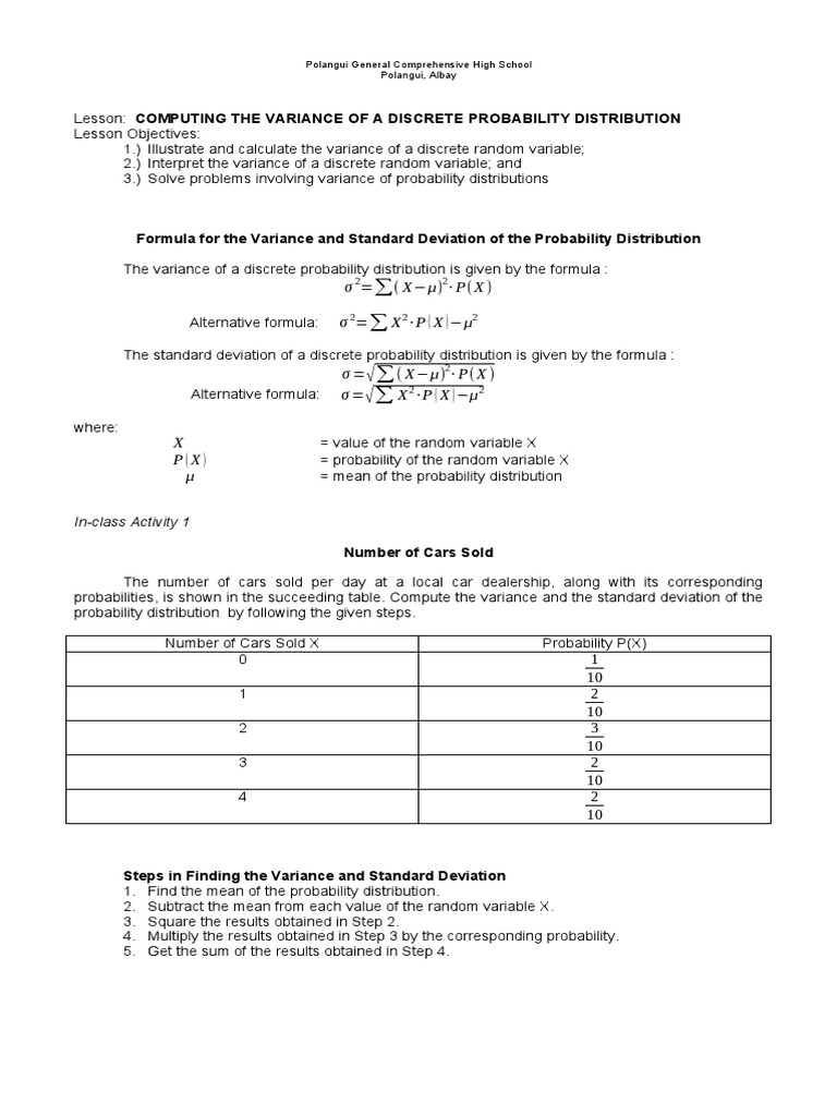 Lesson-4-Computing-the-Variance-of-the-Probability-Distribution.docx | PDF