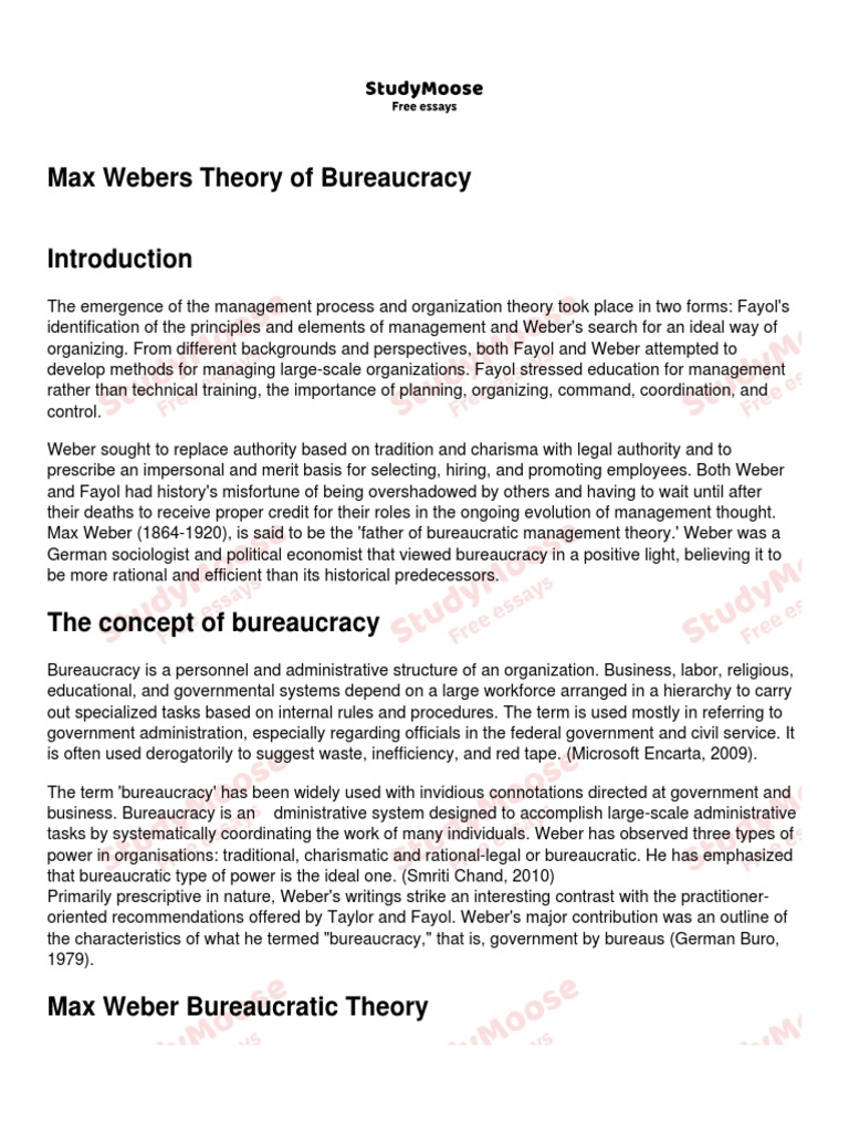 Max Weber's Bureaucratic Management Theory | PDF