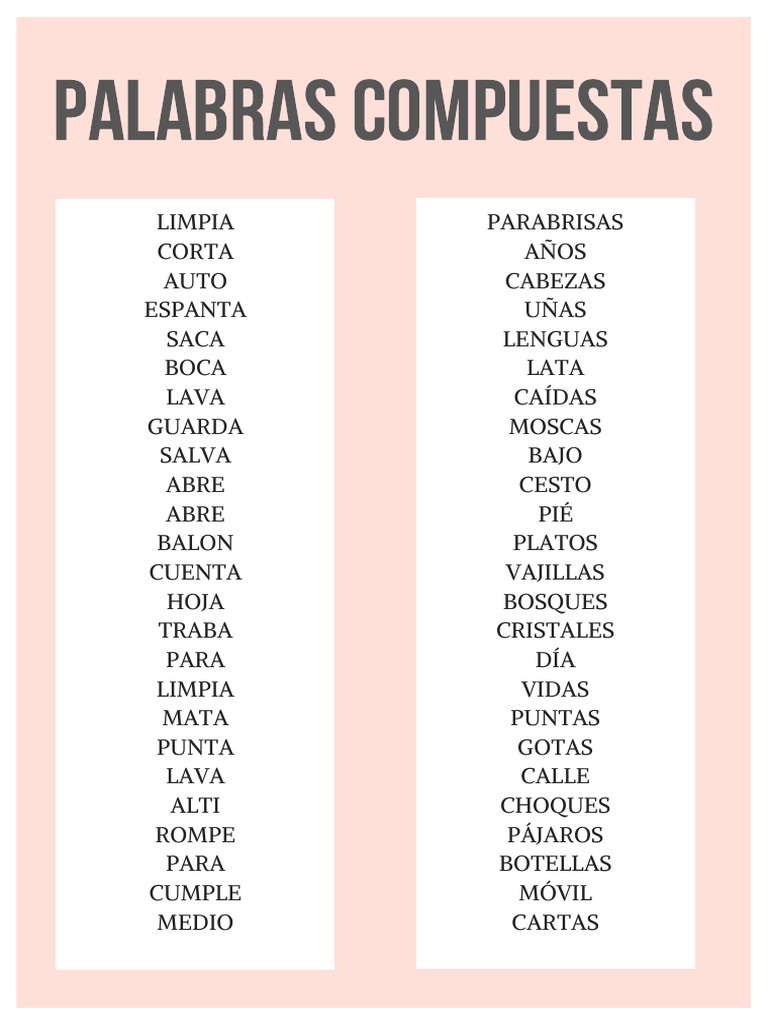 Lista de palabras compuestas para niños | PDF