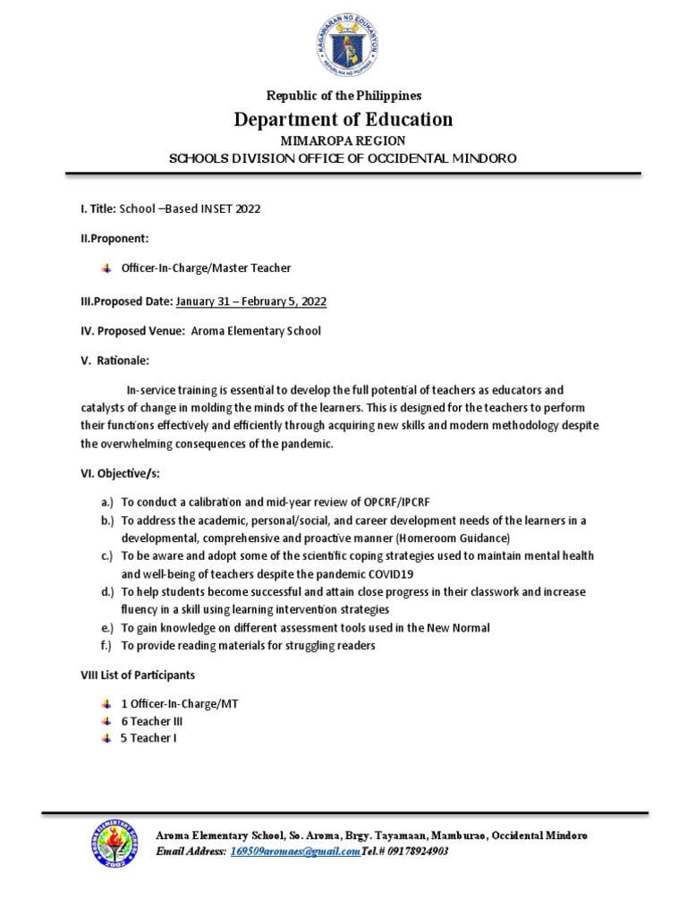 School-Based INSET 2022 Overview | PDF | Learning | Cognition