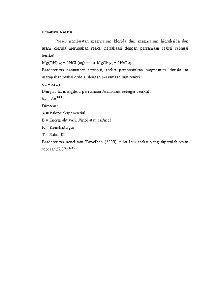 Kinetika Reaksi Netralisasi Magnesium Hidroksida dan Asam Klorida | PDF