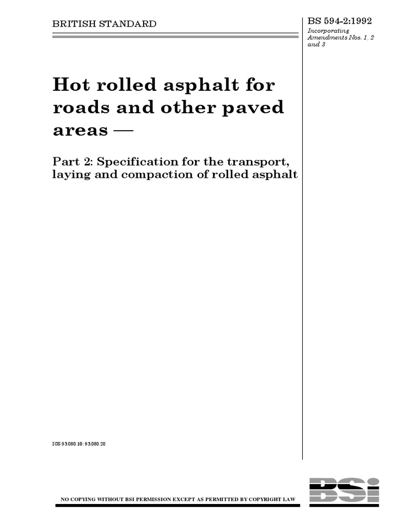 BS 594-2 Hot Rolled Asphalt For Roads and Other Paved Areas PDF | PDF