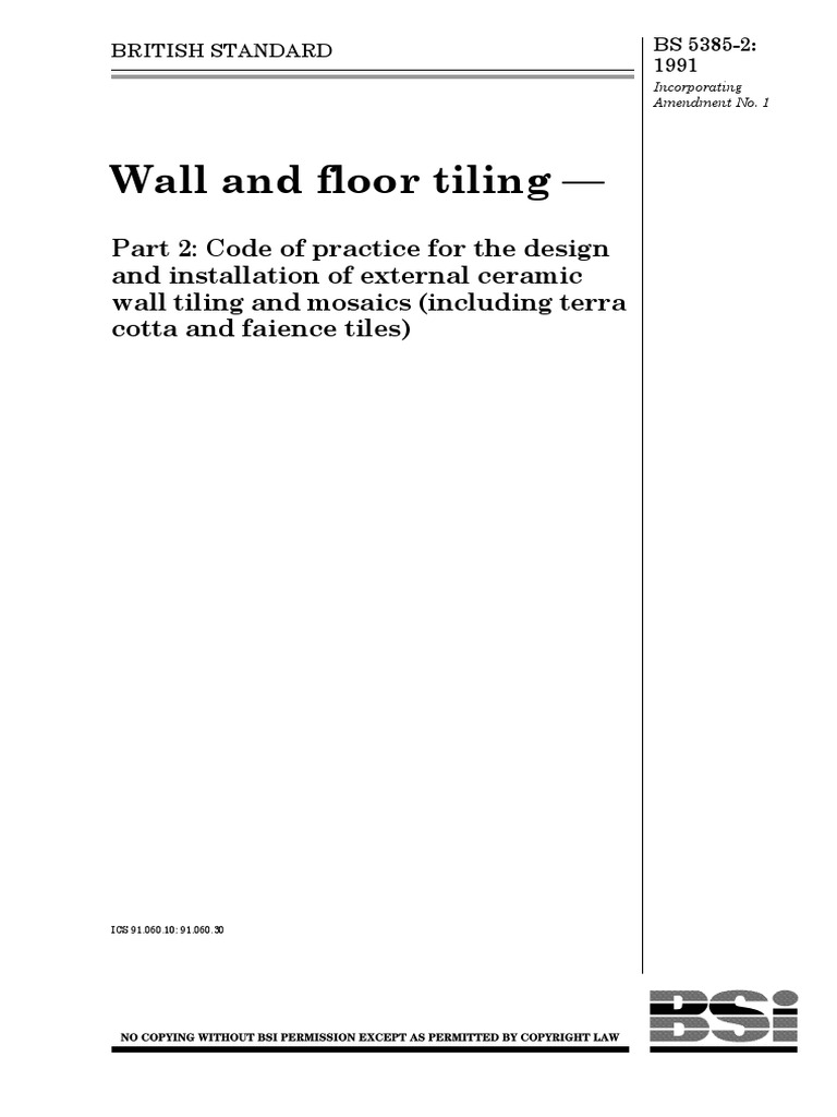 BS 5385 - 2 Wall and Floor Tiling PDF | PDF | Epoxy | Tile