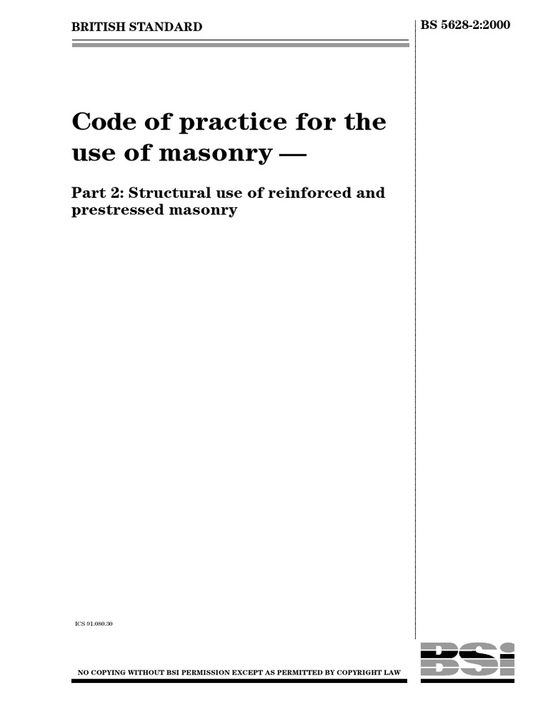 BS 5628 - 2 Code of Practice For Use of Masonry PDF | PDF