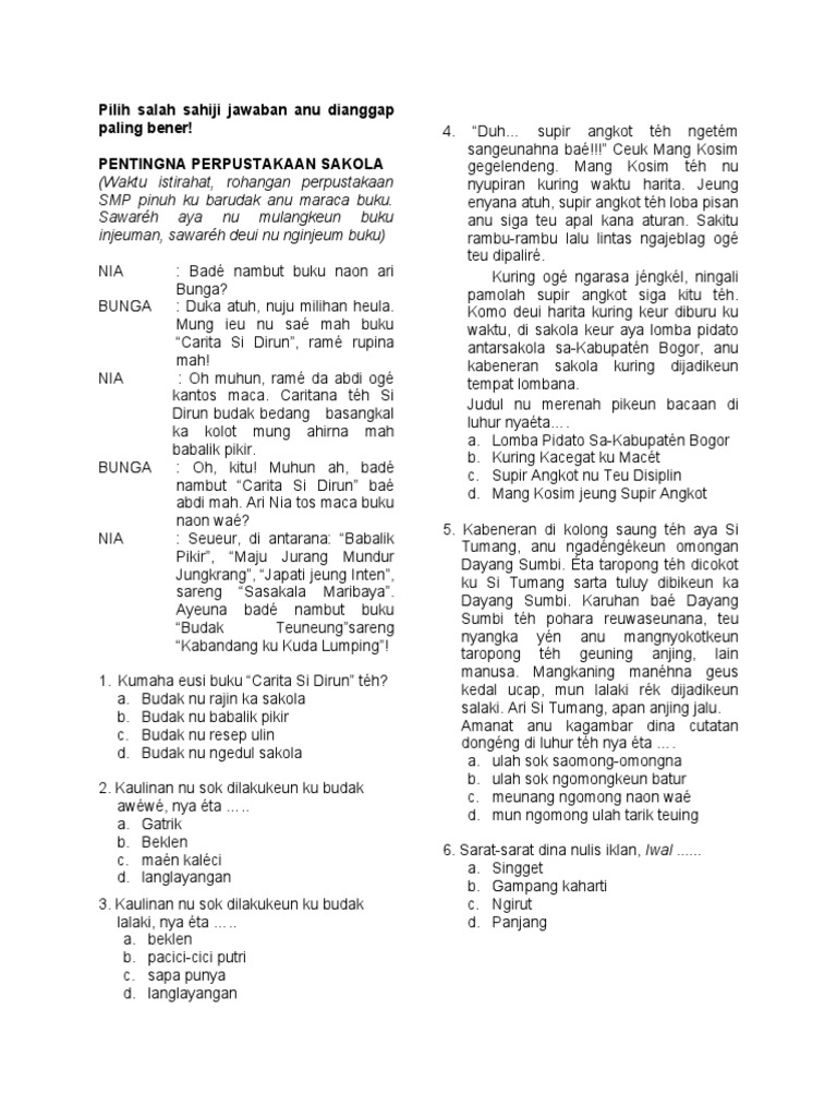 Soal To Bahasa Sunda | PDF