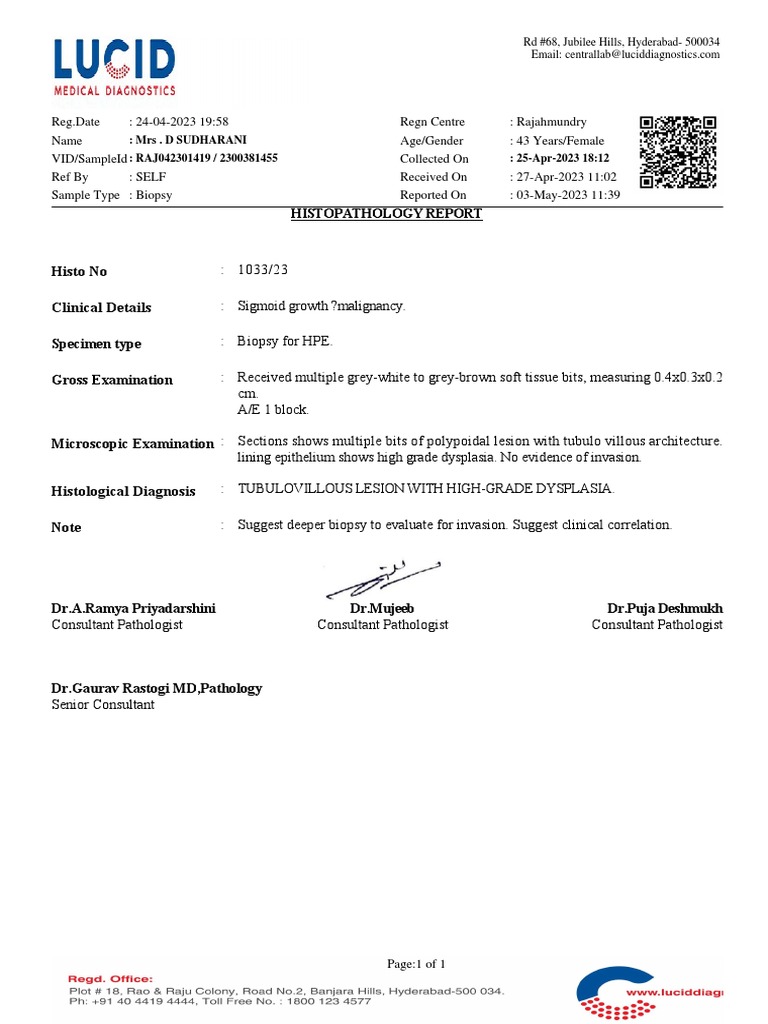 Tubulovillous Lesion Report | PDF