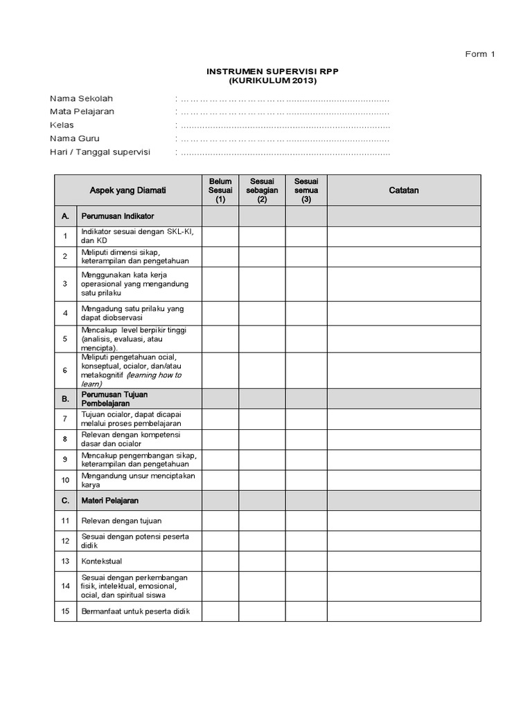 Instrumen Supervisi K13 | PDF