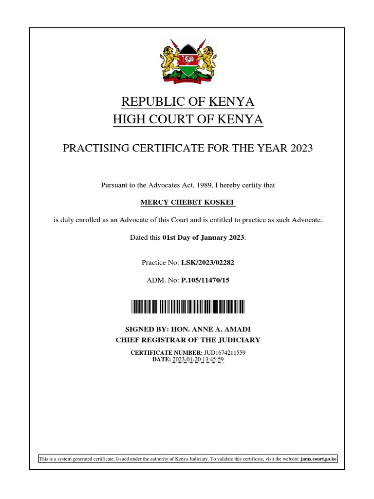 Advocate Certificate PDF | PDF