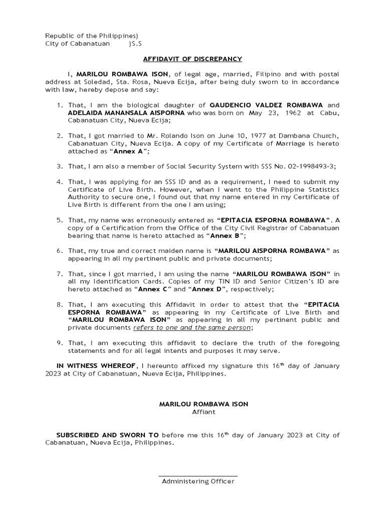 Affidavit of Discrepancy | PDF