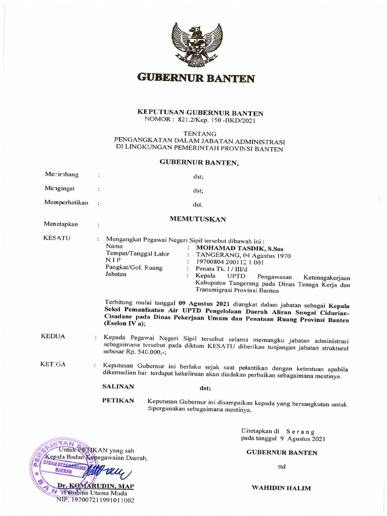 Muhamad Tasdik - SK Pelantikan | PDF