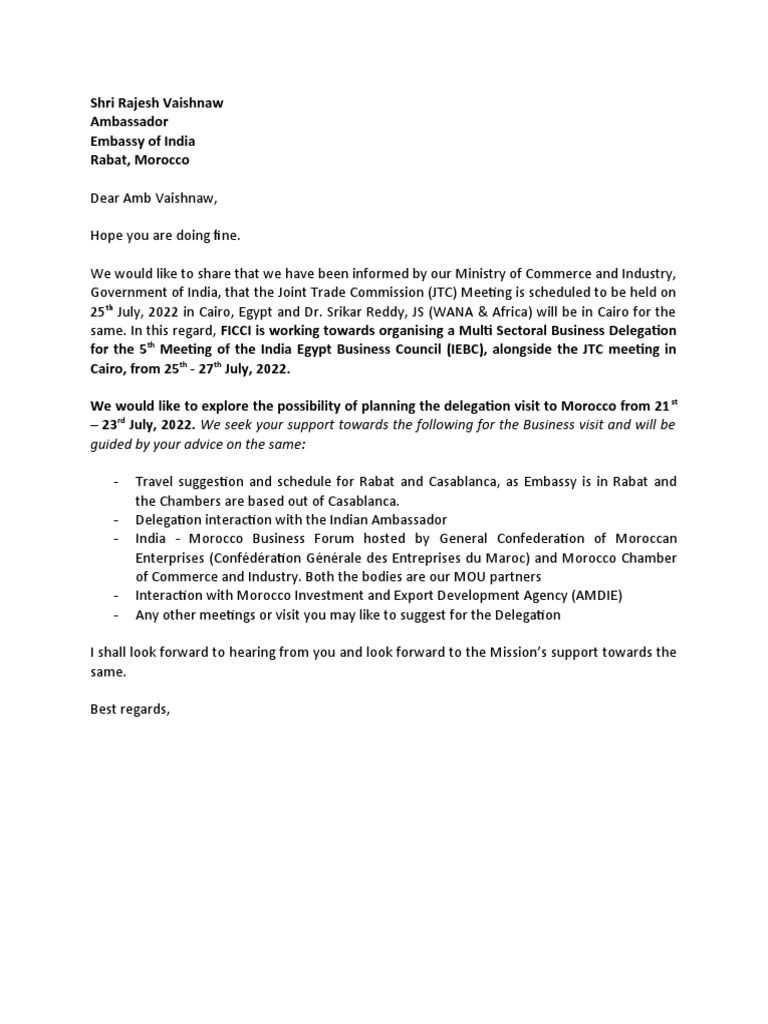 Draft Letter-Outgoing Delegation | PDF