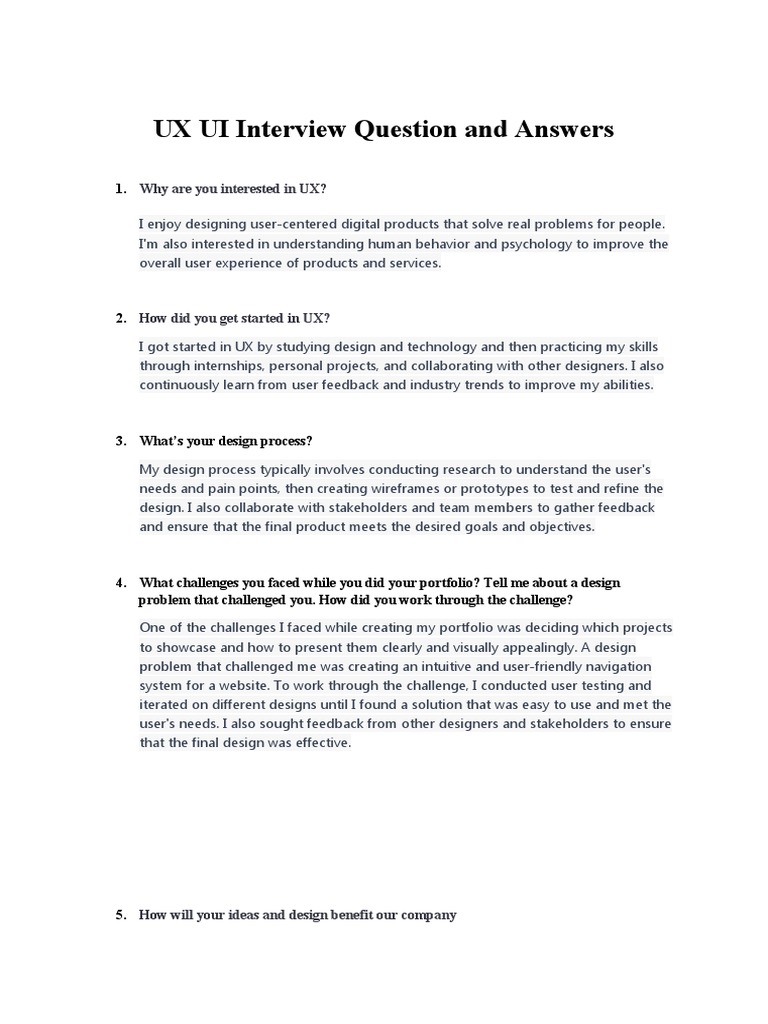 UX UI Interview Question and Answers | PDF