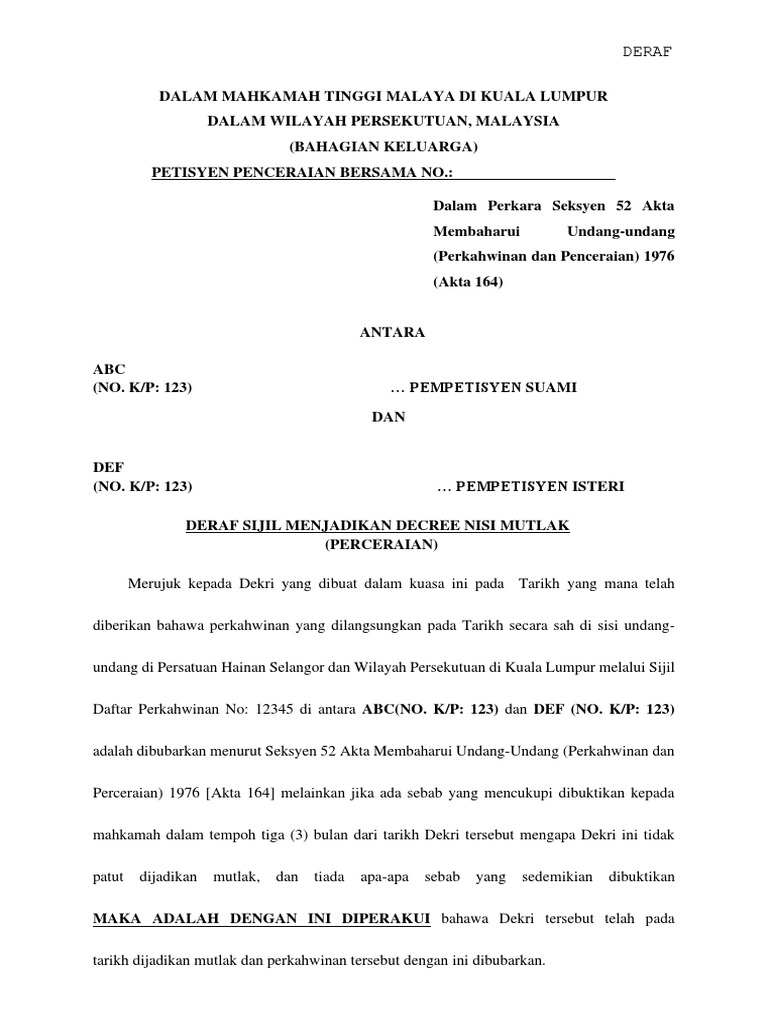 Deraf Sijil Menjadikan Dekri Nisi Mutlak | PDF