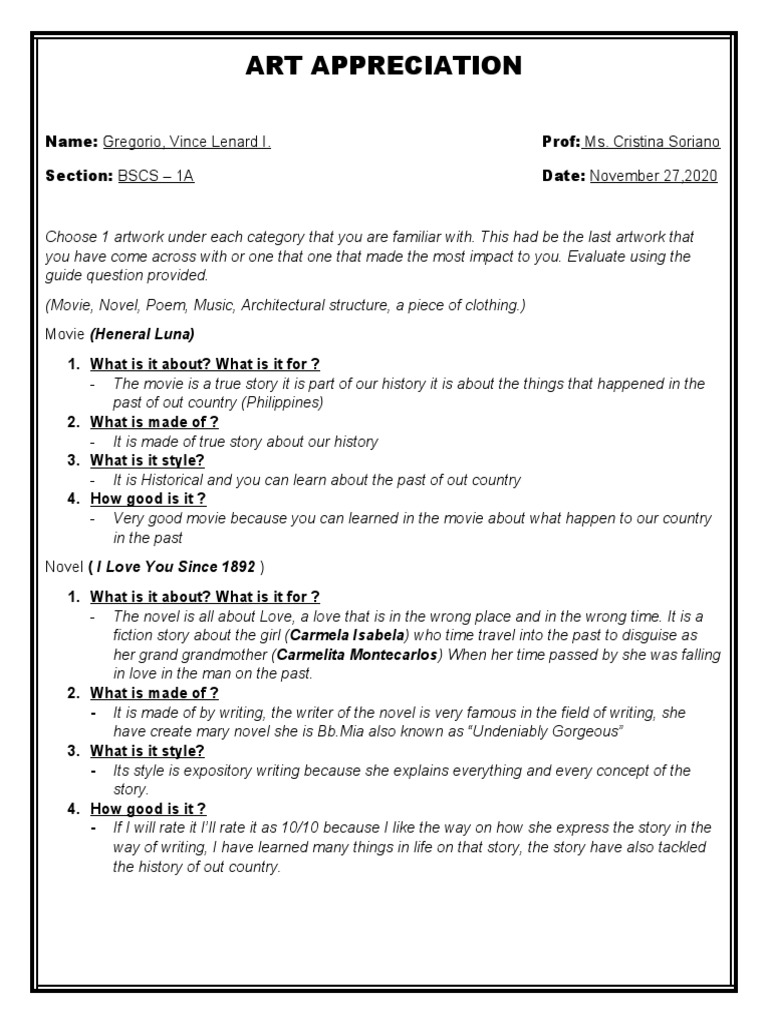 Activity Gregorio, Vince Lenard | PDF | The Arts