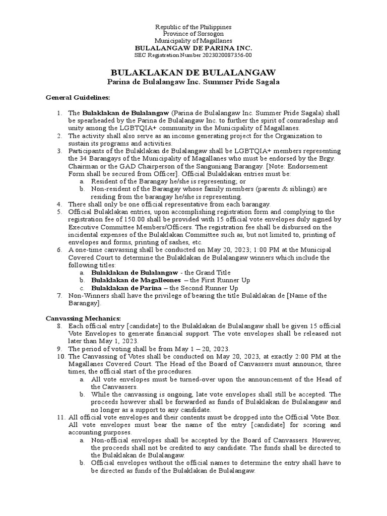 Bulaklakan de Bulalangaw Guidelines | PDF