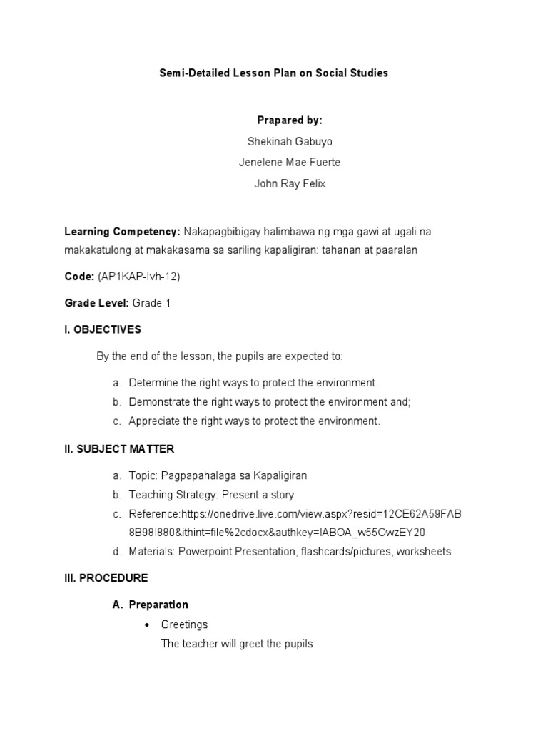 Grade 1 Lesson Plan: Environmental Care | PDF