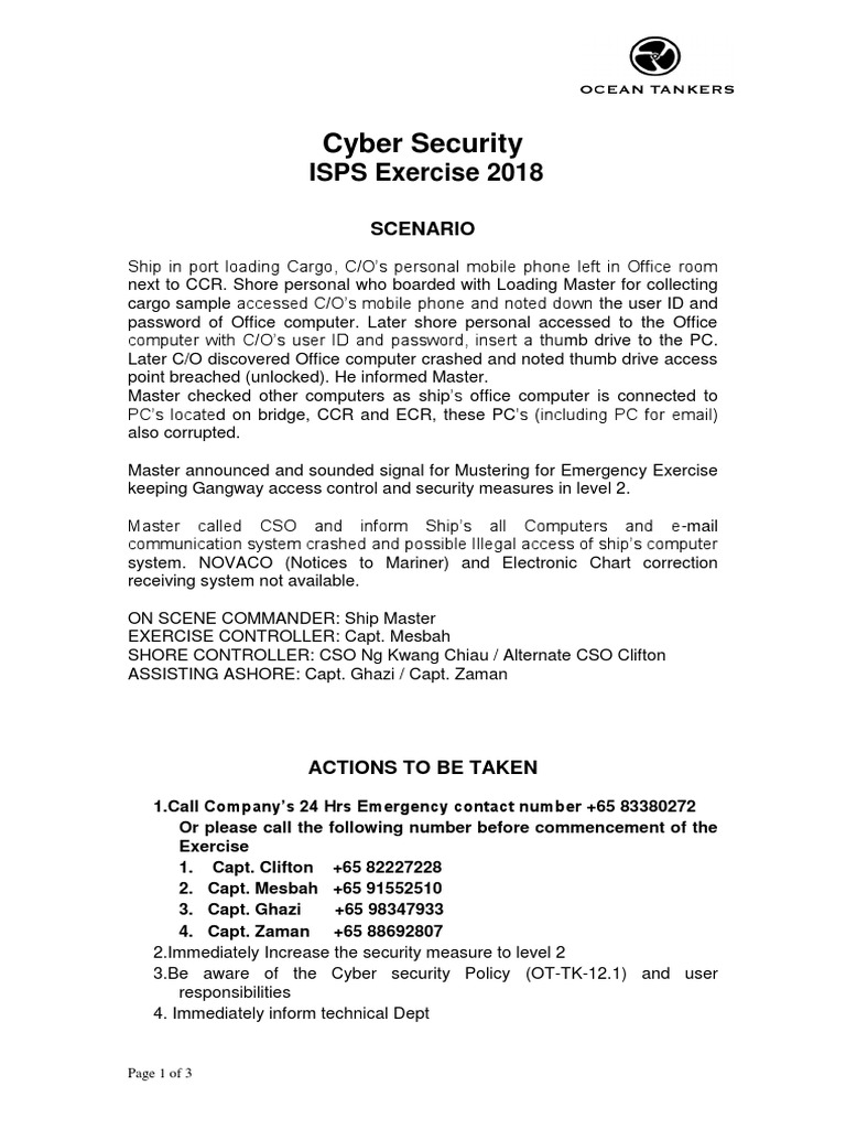 ISPS Ship Shore Exercise Cyber Security | PDF