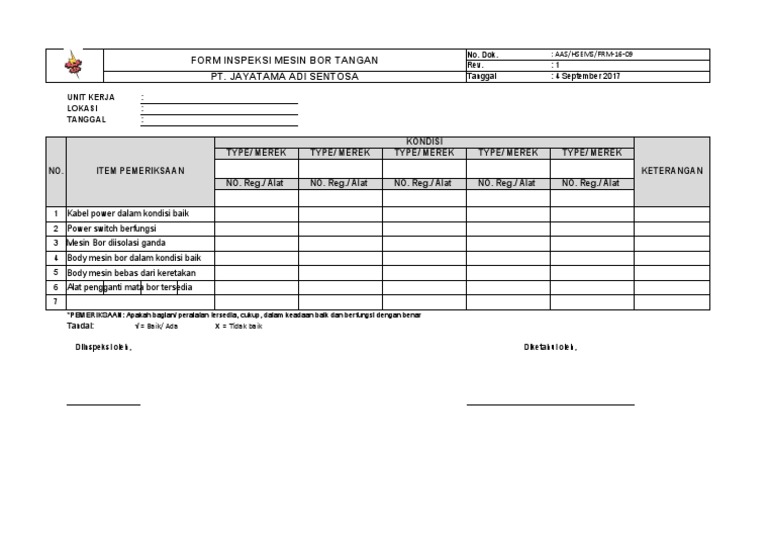 16.9 Form Inspeksi Mesin Bor | PDF