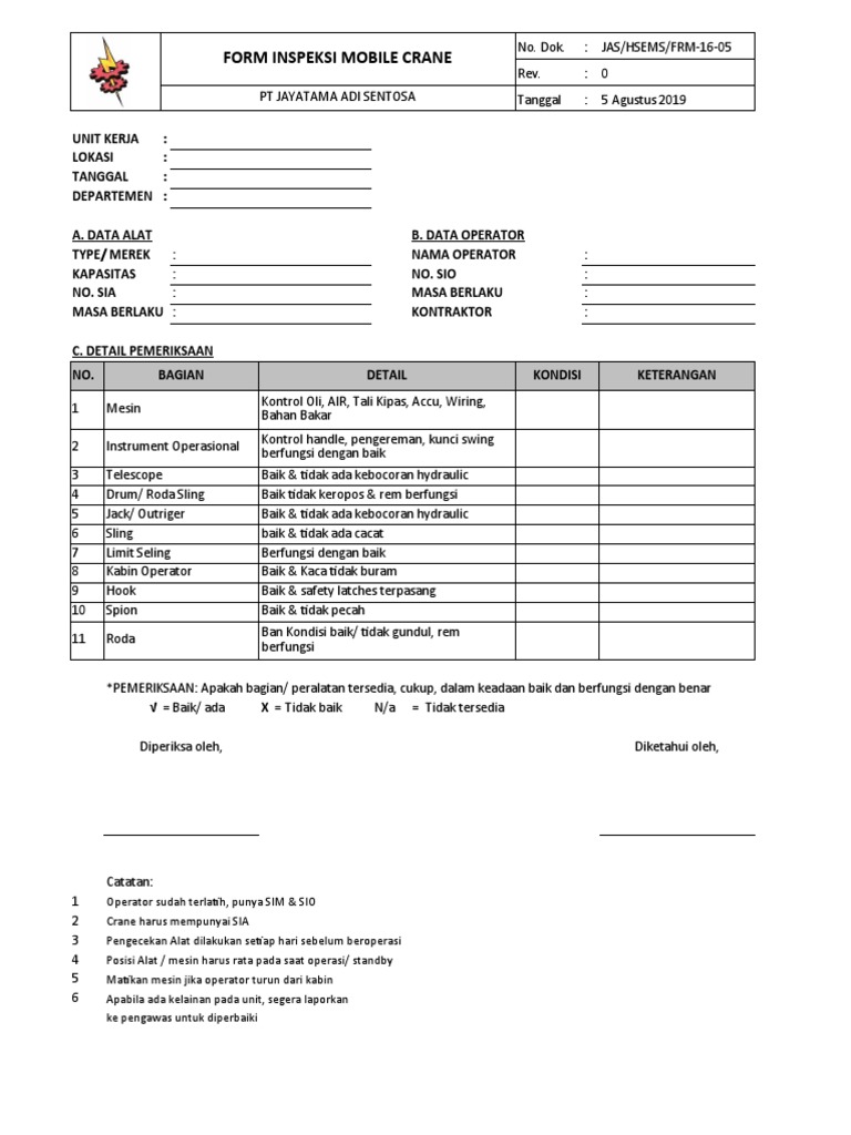 16.5 Form Inspeksi Crane | PDF
