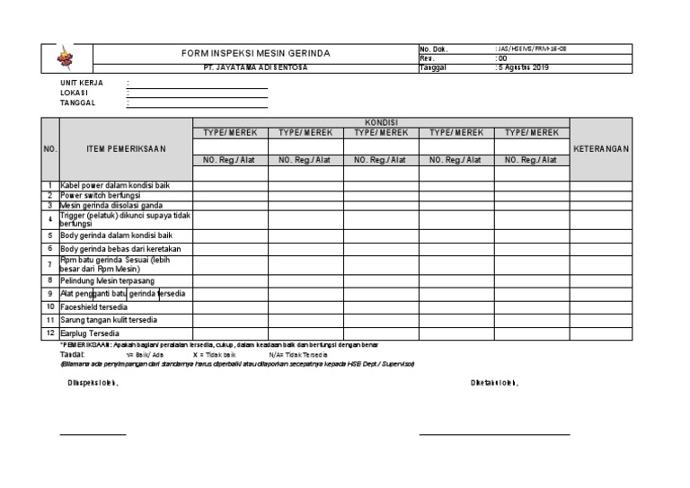 16.8 Form Inspeksi Gerinda | PDF