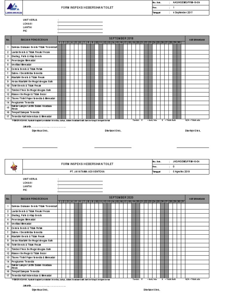16.4 Form Inspeksi Toilet | PDF