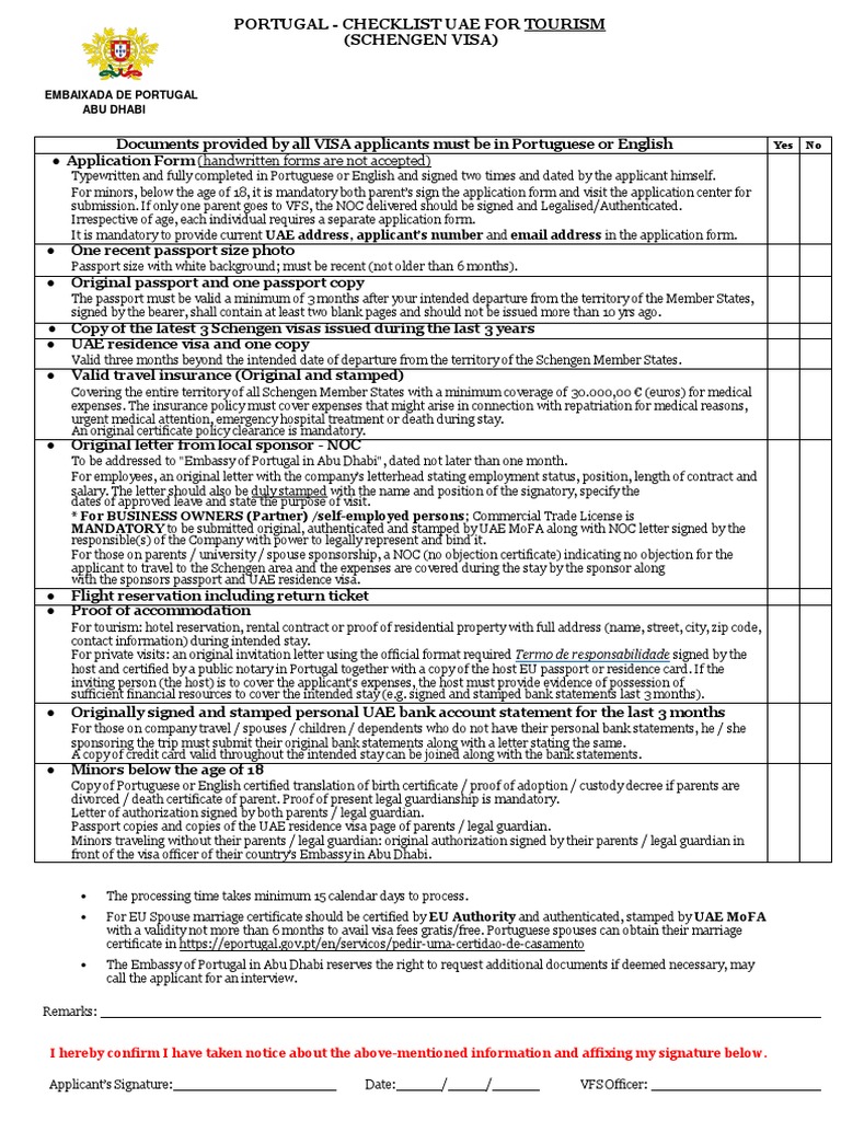 Portugal Tourist Visa Checklist | PDF