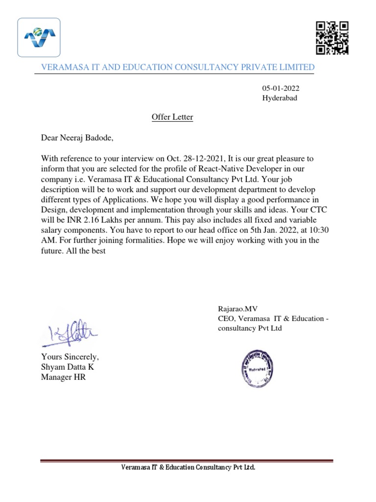 Neeraj Offer Letter PDF | PDF