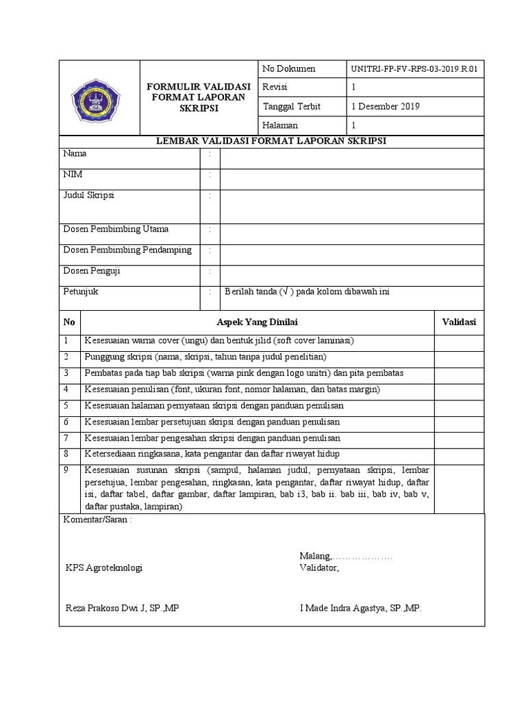 Formulir Validasi Skripsi | PDF