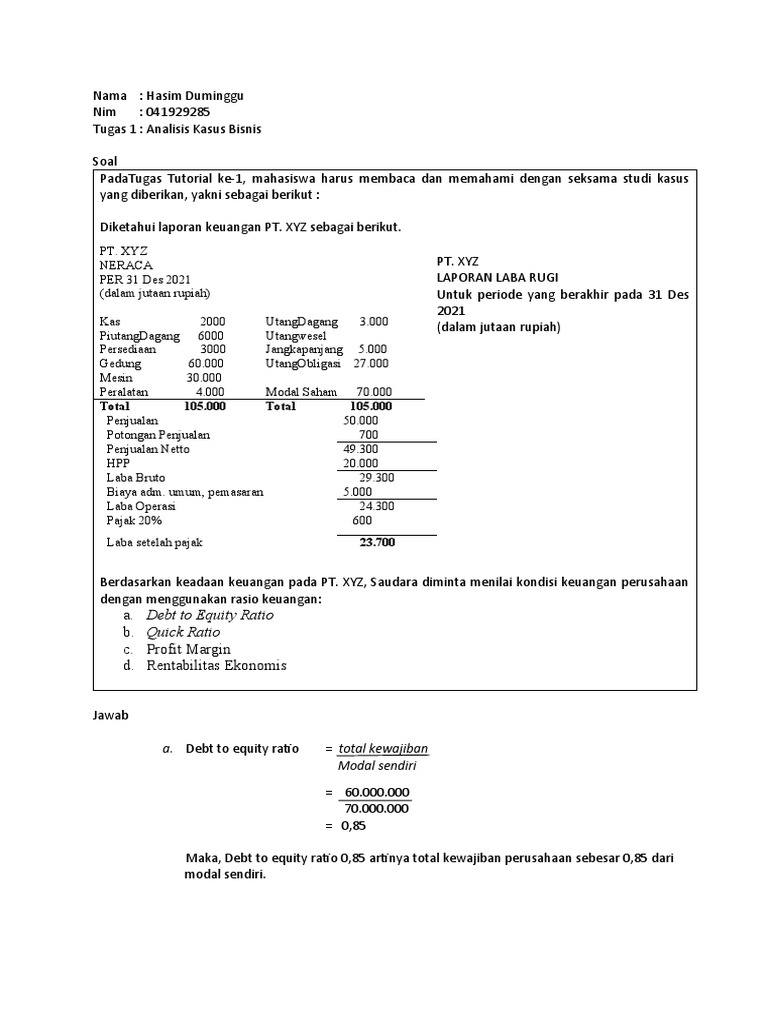 Tugas 1 Analisis Kasus Bisnis | PDF Tugas 1 Analisis Kasus Bisnis | PDF