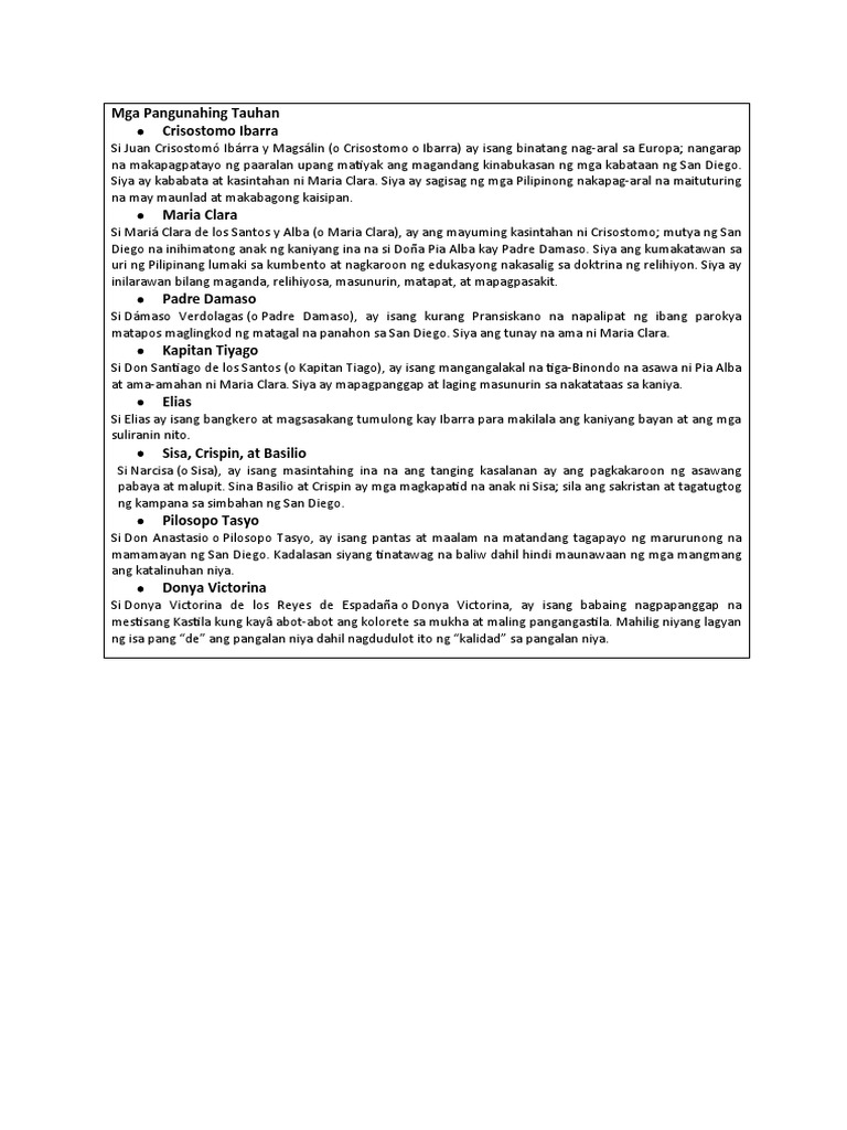 Mga Pangunahing Tauhan | PDF