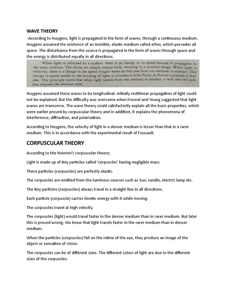 Light: Wave vs. Corpuscular Theories | PDF