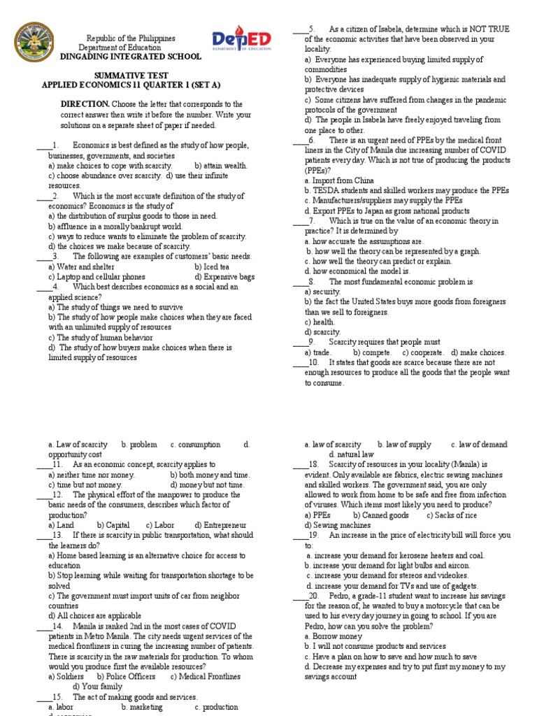 Applied Eco 11 Q1 Set A 2021 | PDF