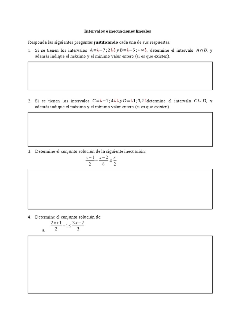 2.2 Ejercicios de Intervalos e Inecuaciones Lineales | PDF
