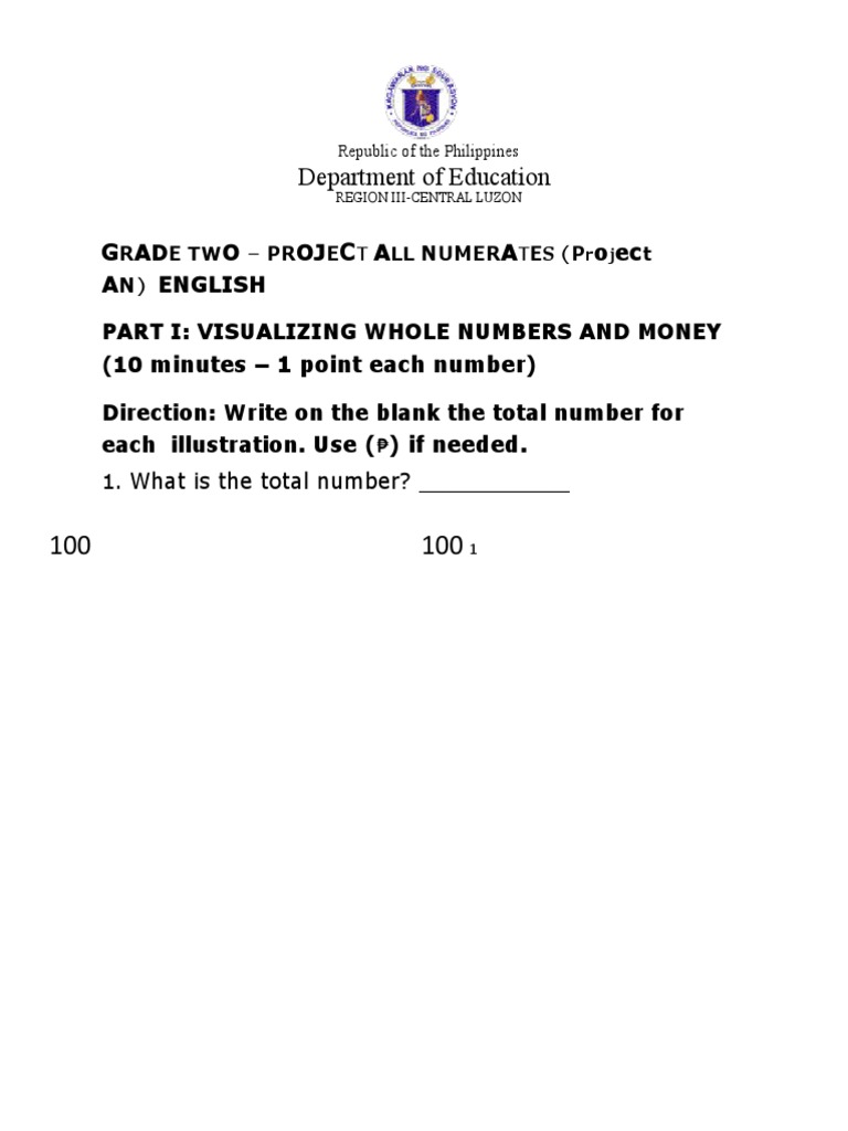 Grade 2 Project An Assessment Tool Post Test English | PDF