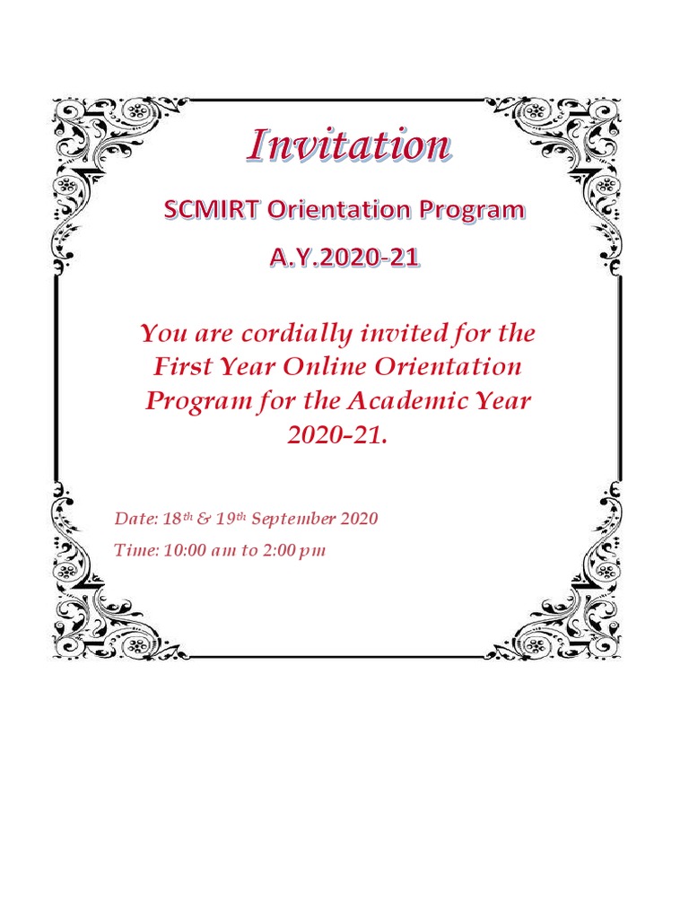 Invitation For Orientation Program For 2020-21 PDF | PDF