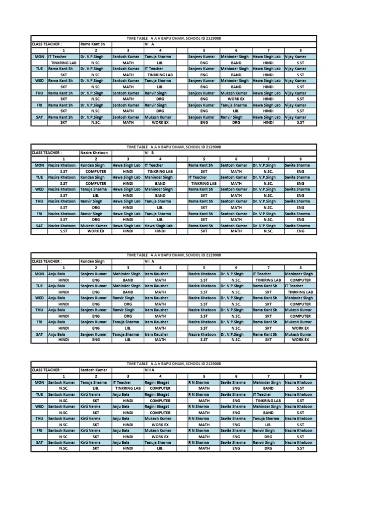 School Timetable for Classes VI-XI | PDF