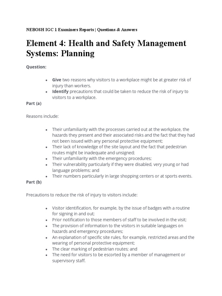 Element 4 Health and Safety Management Systems - Planning | PDF