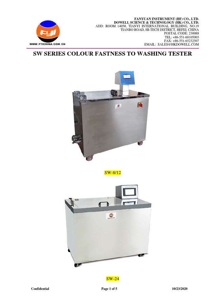 No.2 SW SERIES COLOUR FASTNESS TO WASHING TESTER 202010 PDF | PDF ...