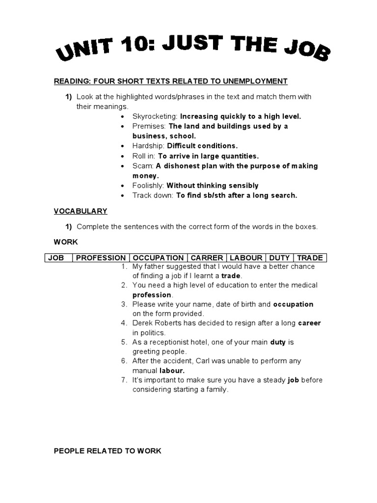Unit 10 Just The Job | PDF