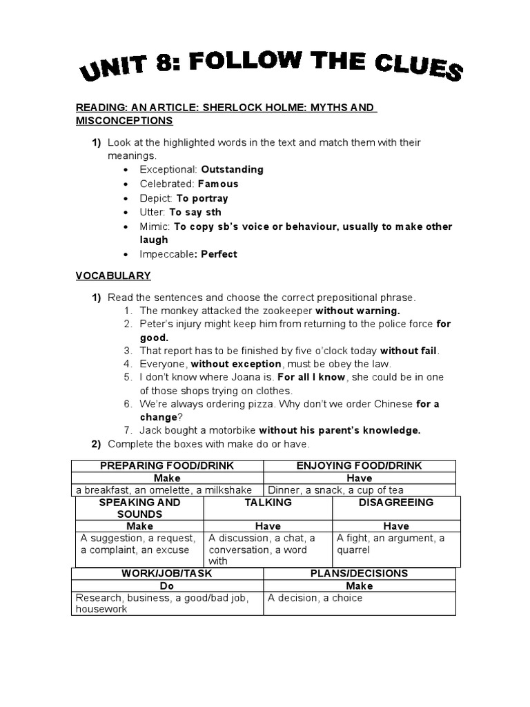 Unit 8 Follow The Clues | PDF