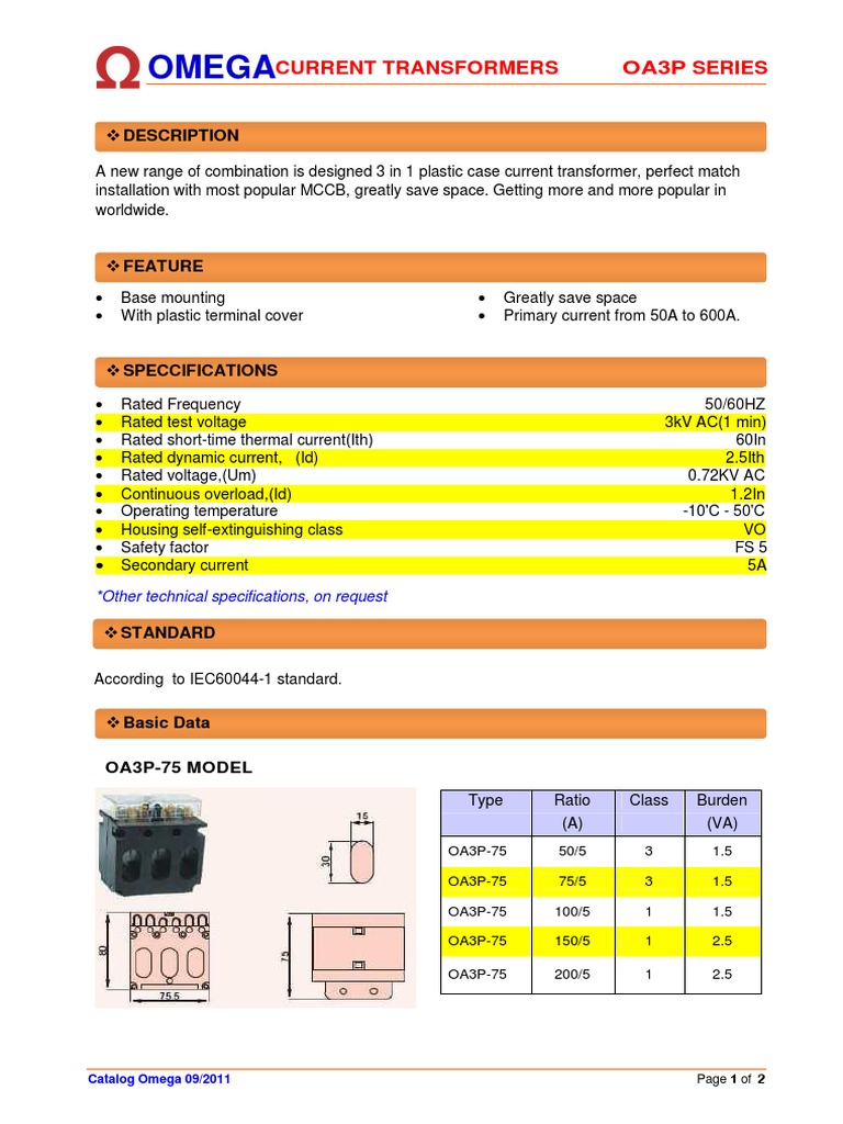 Omega Current Transformers Catalog | PDF | Transformer | Manufactured Goods