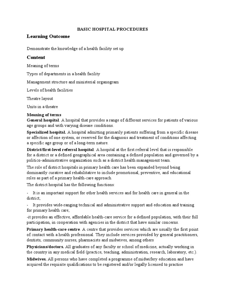Overview of Basic Hospital Procedures | PDF