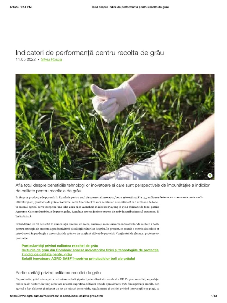 Totul despre indicii de performanta pentru recolta de grau.pdf | PDF ...