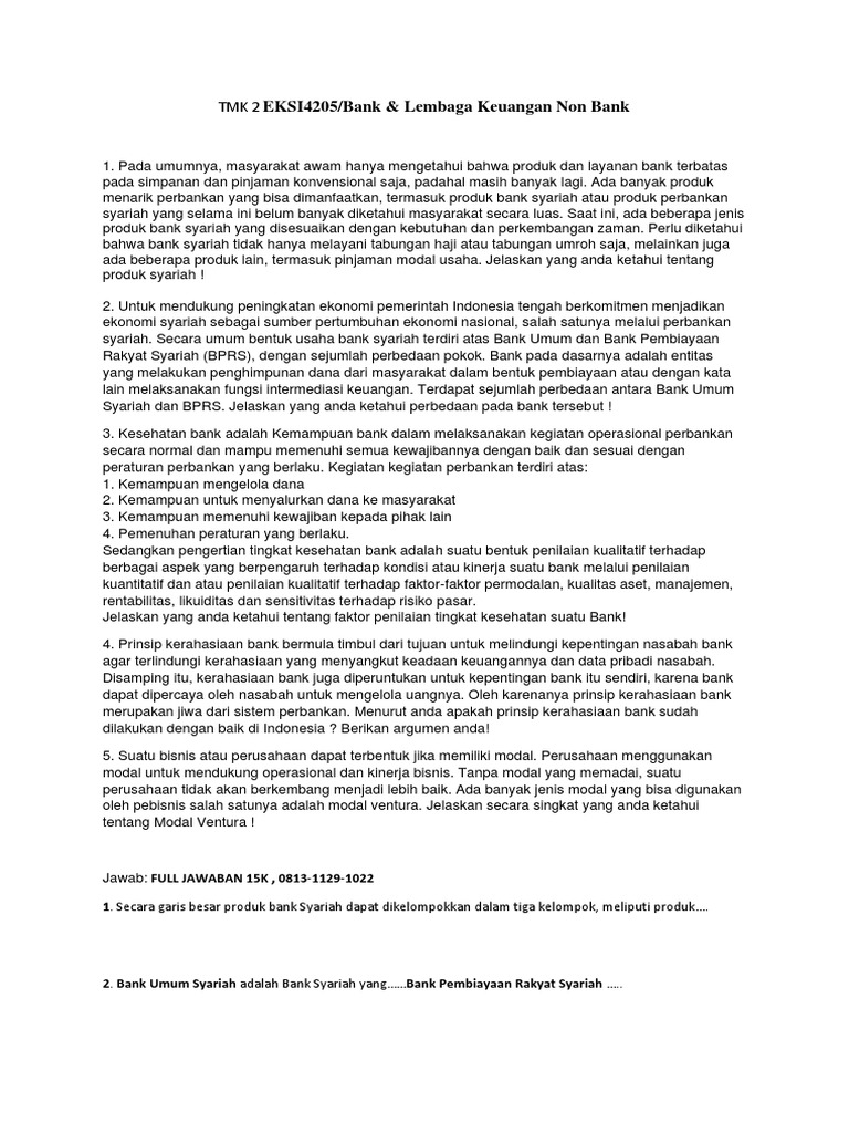 TMK 2 EKSI4205 Bank Dan Lembaga Keuangan Non Bank 2023 | PDF